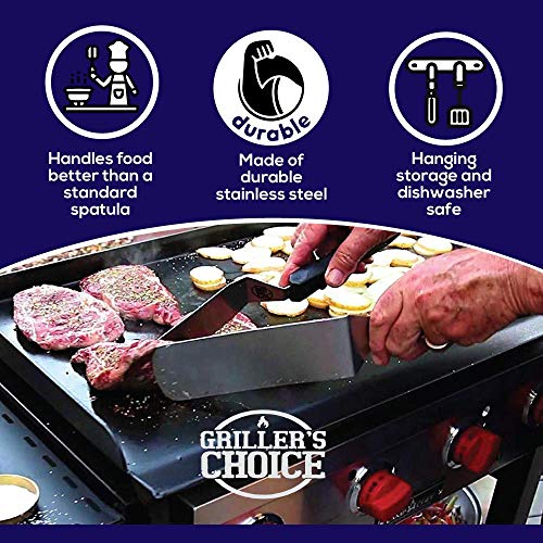Grillers Choice - Griddle Accessories - 4 pc -Commercial Stainless Steel Metal Spatula Set - Flat Metal Spatula, Griddle Scrapper, Hamburger Pancake Turner - Professional Grade