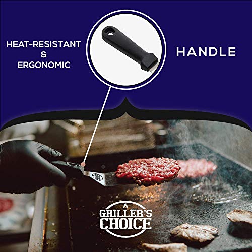 Grillers Choice - Griddle Accessories - 4 pc -Commercial Stainless Steel Metal Spatula Set - Flat Metal Spatula, Griddle Scrapper, Hamburger Pancake Turner - Professional Grade