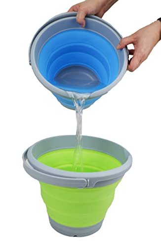 SAMMART 5.5L (1.4 Gallon) Collapsible Plastic Bucket - Foldable Round Tub - Portable Fishing Water Pail - Space Saving Outdoor Waterpot (Grey & Grass Green, 2)