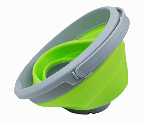 SAMMART 5.5L (1.4 Gallon) Collapsible Plastic Bucket - Foldable Round Tub - Portable Fishing Water Pail - Space Saving Outdoor Waterpot (Grey & Grass Green, 2)