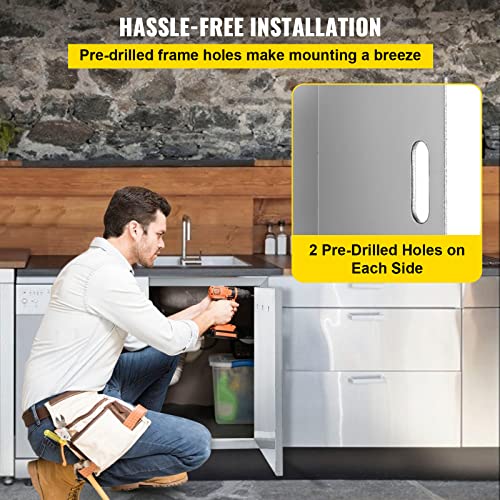 VEVOR Double BBQ Access Door, 30''Wx21''H Outdoor Kitchen Doors, Double Wall Construction Outdoor Cabinets with Hooks, Brushed Stainless Steel BBQ Door Easy to Install for BBQ Island Grill Station