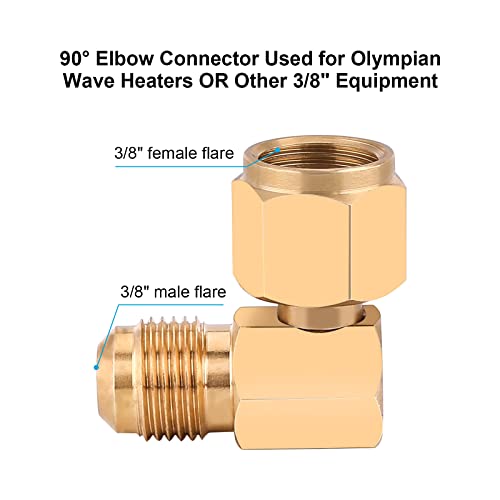 WADEO Bundle- 12ft Propane Extension Hose with 3/8 inch Female Flare Fitting x 3/8 inch Male Flare Fitting & 90° Elbow Connector For Camco Olympian Wave Heaters