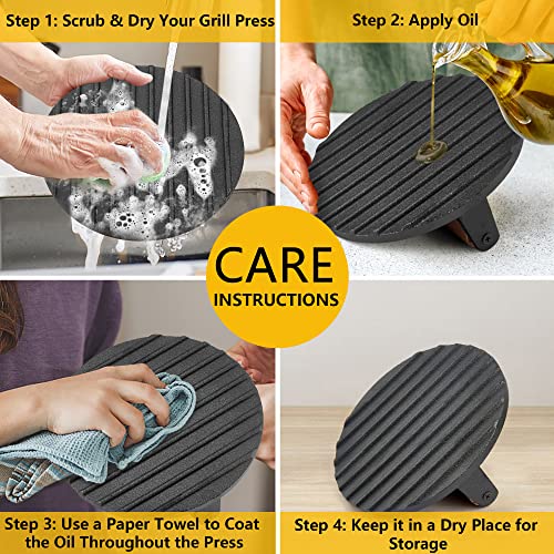 Leonyo 2Pcs Smash Burger Press, Bacon Press for Griddle, Round Cast Iron Grill Press for Flat Top Grill, Rectangular Hamburger Smasher for Griddle, Food Meat Press for Steak, Sandwich, Nonstick Pan