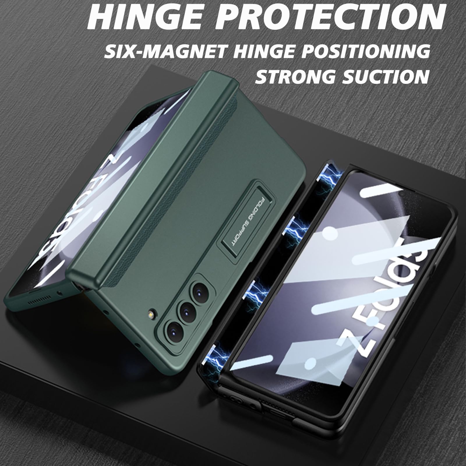 MistWorld for Samsung Galaxy Z Fold 5 case with Magnetic Hinge,Stand, Front Screen Tempered Glass Protector,Slim Shockproof Cover Black