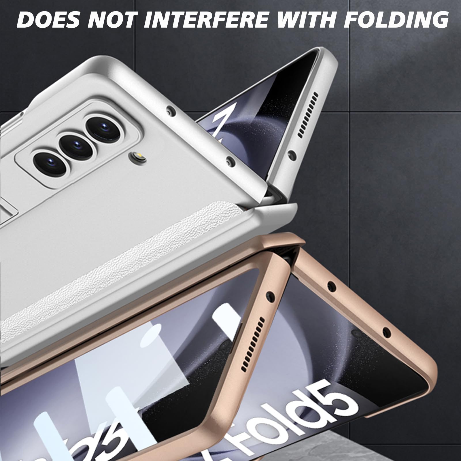 MistWorld for Samsung Galaxy Z Fold 5 case with Magnetic Hinge,Stand, Front Screen Tempered Glass Protector,Slim Shockproof Cover Black