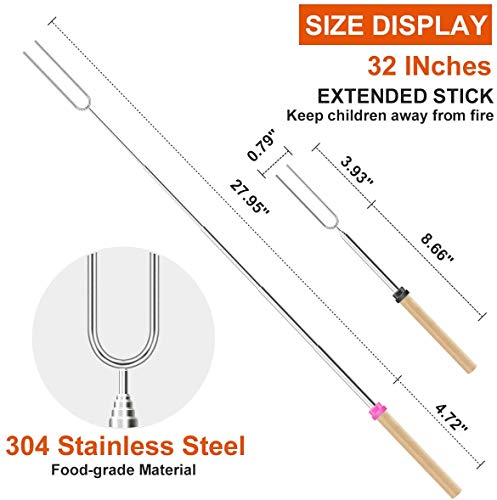 Amestar 12 Pack Marshmallow Roasting Sticks Telescoping Rotating Smores Skewers Hot Dog - 32 inches -Extendable Smores Sticks Forks for fire Pit, Campfire, Camping, Bonfire and Grill