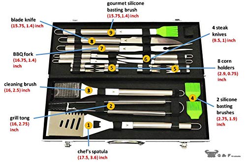 G & F 20-Piece Stainless-Steel BBQ Tool Kit, Strong, Sturdy, Heavy Duty Grilling Tool Kit in Portable Aluminium Carrying Case, Dishwasher Safe
