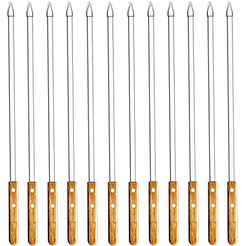 Voniel 23.5 Inch Extra Long Large Kabob Skewers,12pcs Flat Wide Stainless Steel BBQ Skewer,Reusable Barbecue Stick for Grilling,Metal Heavy Duty Thick Kebab with Wooden Handle with Bag.