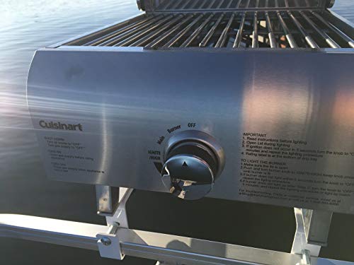 CUISINART Grill Modified for Pontoon Boat with Arnall's Stainless Grill Bracket Set + Chef Professional Featuring Full Stainless-Steel Construction