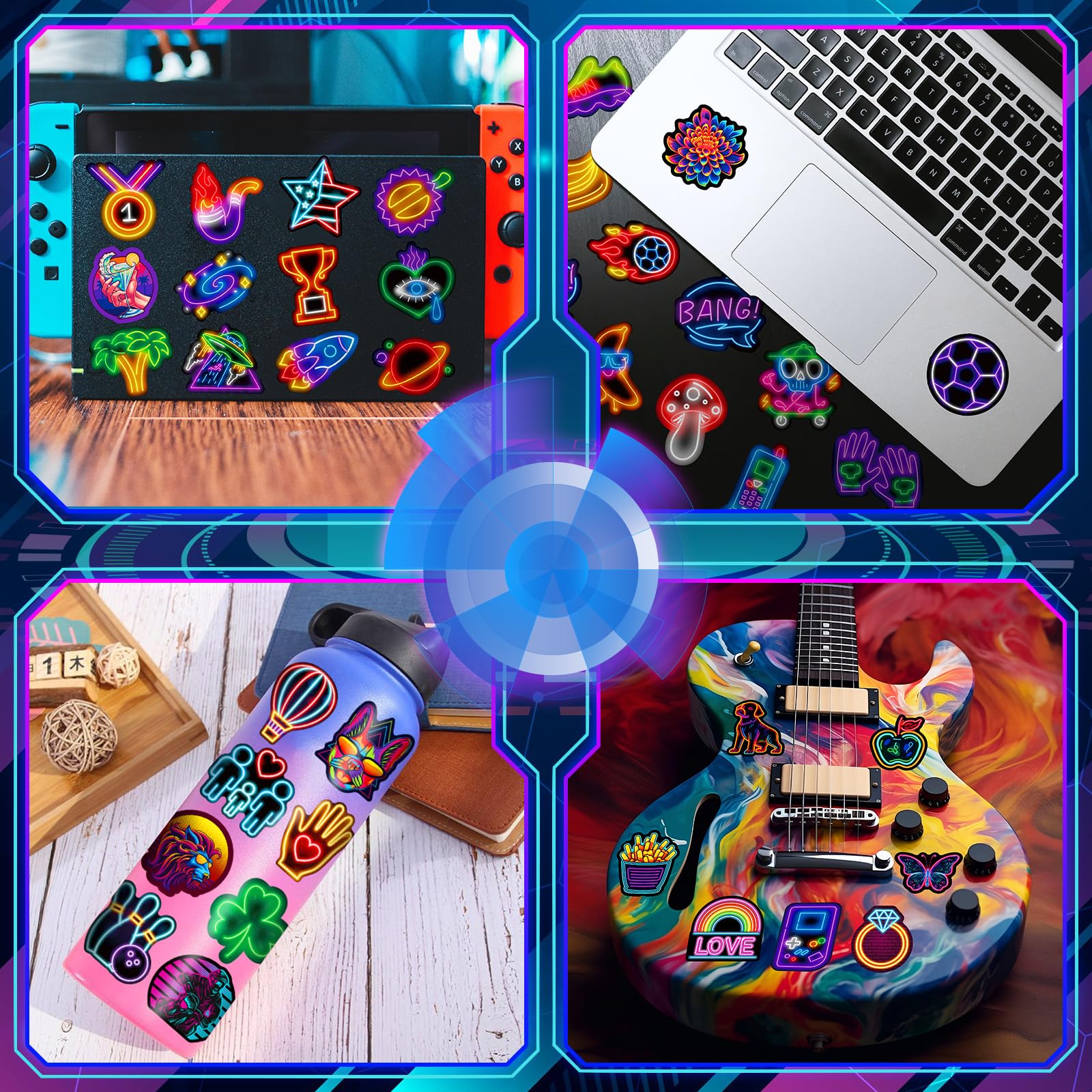 300 PCS Neon Stickers Pack,Cool Stickers for Teens Adults Kids,Waterproof Trendy Stickers for Skateboard Water Bottle Laptop Scrapbook Luggage