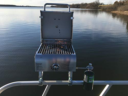 CUISINART Grill Modified for Pontoon Boat with Arnall's Stainless Grill Bracket Set + Chef Professional Featuring Full Stainless-Steel Construction