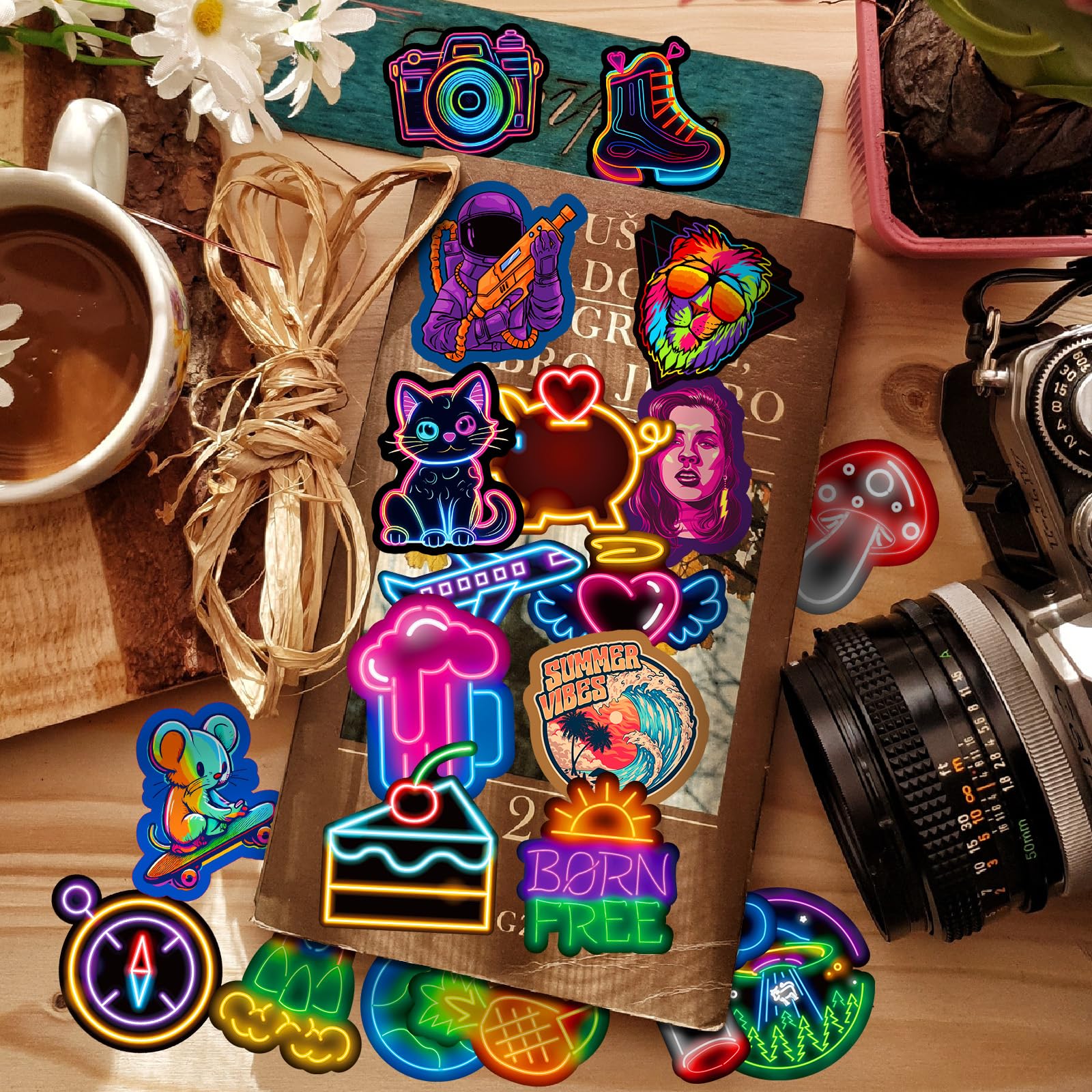 300 PCS Neon Stickers Pack,Cool Stickers for Teens Adults Kids,Waterproof Trendy Stickers for Skateboard Water Bottle Laptop Scrapbook Luggage
