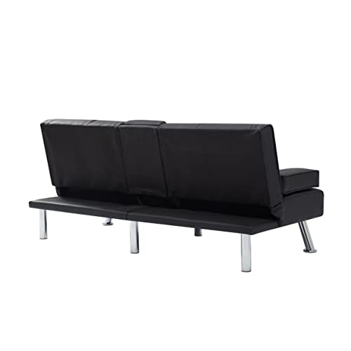 FULife Tufted Upholstered Futon Sofa Convertible Sleeper Couch Bed Daybed Loveseat,Folding Recliner with 2 Cup Holders,Removable Soft Pillow-Top Armrest,3 Angles for Living Room Small Place