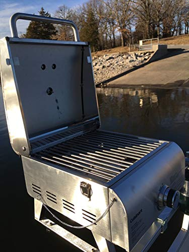 CUISINART Grill Modified for Pontoon Boat with Arnall's Stainless Grill Bracket Set + Chef Professional Featuring Full Stainless-Steel Construction