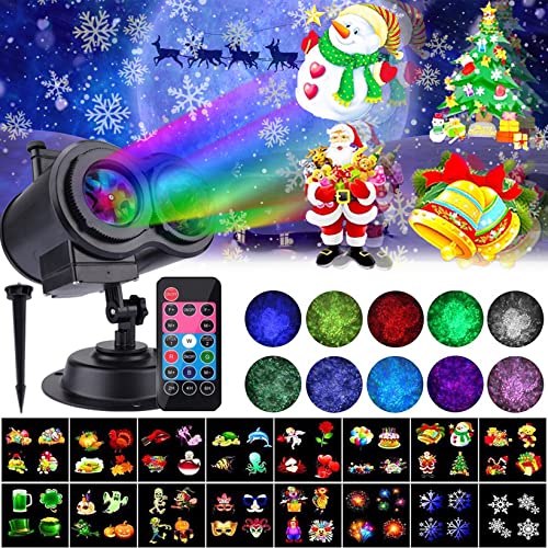 Ralbay Halloween Christmas Projector Lights, 2-in-1 Ocean Wave Moving Patterns Projector Light, IP44 Waterproof and Remote Control Indoor Outdoor Projector for Xmas Halloween Party Garden Decorations