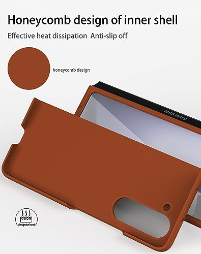 Eastcoo Slim Fit PU Leather Case for Samsung Galaxy Z Fold 5, [Clear Front Cover+Leather Hard PC Back][Wireless Charging Support] Shockproof Protective Case for Samsung Galaxy Z Fold5 2023, Brown