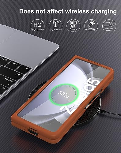Eastcoo Slim Fit PU Leather Case for Samsung Galaxy Z Fold 5, [Clear Front Cover+Leather Hard PC Back][Wireless Charging Support] Shockproof Protective Case for Samsung Galaxy Z Fold5 2023, Brown
