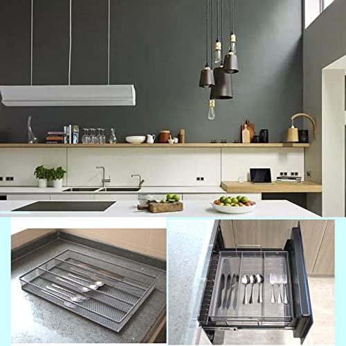 SETTFRFE 2P Metal Mesh Drawer Organizer,Flatware Organizer,Silverware Holder,Kitchen Eating Utensils Tray for Drawer,Silver (2P)