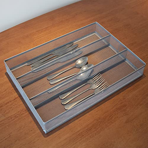 SETTFRFE 2P Metal Mesh Drawer Organizer,Flatware Organizer,Silverware Holder,Kitchen Eating Utensils Tray for Drawer,Silver (2P)
