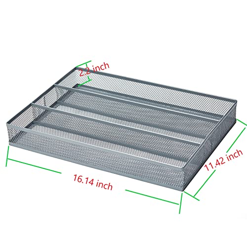 SETTFRFE 2P Metal Mesh Drawer Organizer,Flatware Organizer,Silverware Holder,Kitchen Eating Utensils Tray for Drawer,Silver (2P)