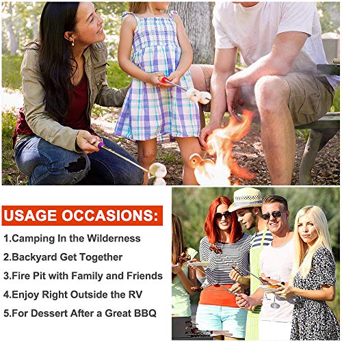 Marshmallow Roasting Sticks Wooden Handle Set of 12 Smores Skewers Telescoping Forks 32 inch Telescoping Smores Skewers for Campfire, Firepit, and Sausage BBQ with Portable Bag & 20 Bamboo Skewers