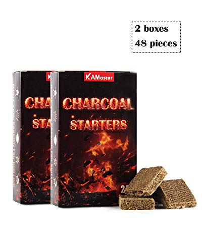 KAMaster 48 Squares Starter Blocks for Big Green Egg,Fire Starter Squares Waterproof Easy Fire Charcoal Starter Perfect for Barbecue Grills, BGE, Kamado Joe,Smokers, Wood Stove