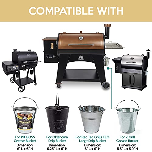 (15 Pack) Grease Bucket Liner Compatible with Pit Boss Grills 67292 Foil, Oklahoma Joe's 9518545P06, Rec Tec Large Bucket & Other Grill Bucket Accessories l 6.3β x 6.0β l Disposable Aluminum