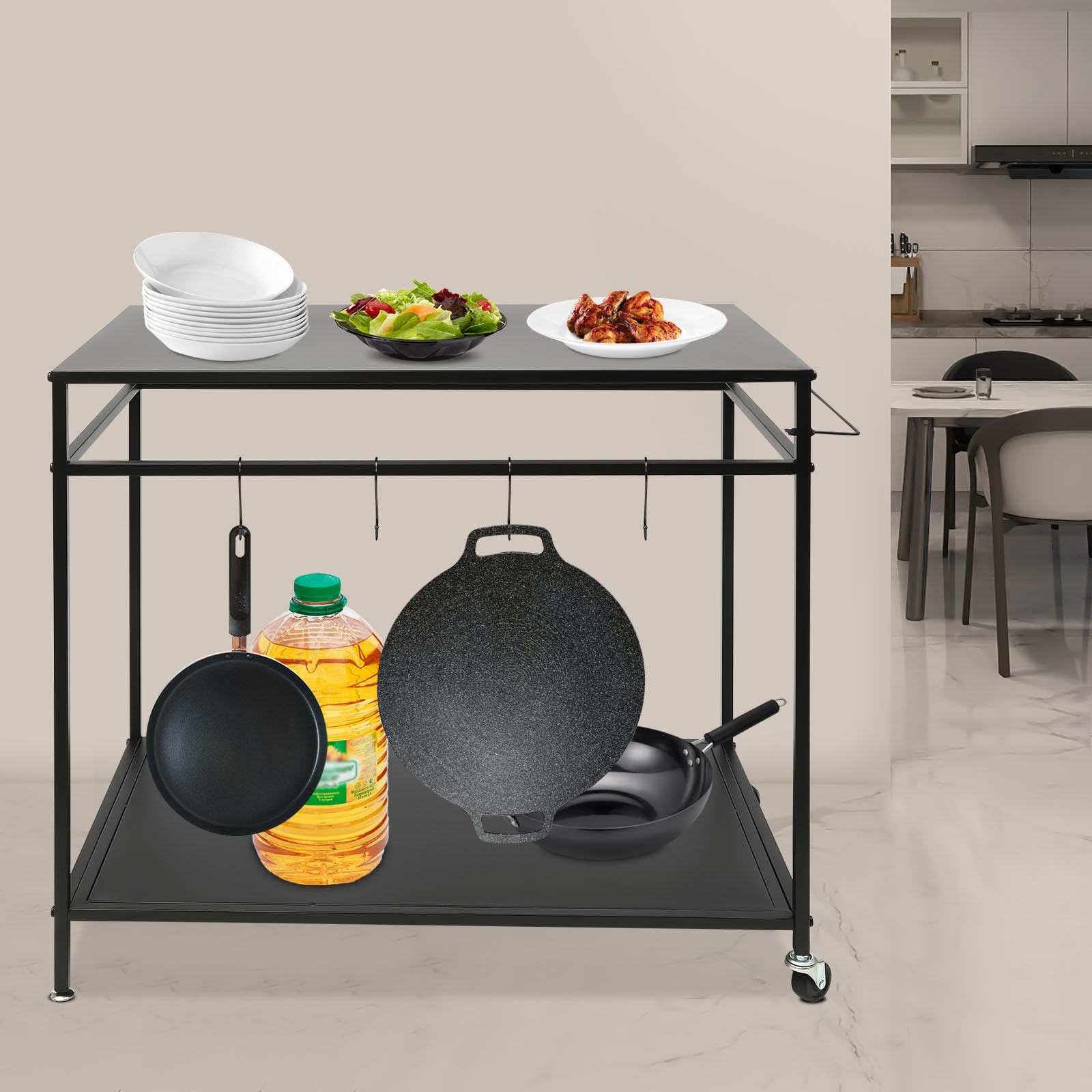 Portable Outdoor Grill Table,Grill Stand Sturdy,Grill Cart Double-Shelf Movable Cooking Table,Stand Accessories for Dining Cart with Storage Spice Rack,for Kitchen Backyard Patio Indoor Commercial