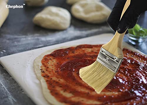 Chephon Natural Bristles Pastry Basting Brushes Set with wooden handle for Baking Kitchen Cooking BBQ Grill and Basting Oil Sauce and Marinade, 4 Pack