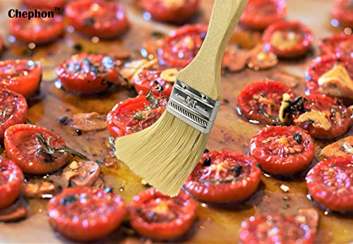 Chephon Natural Bristles Pastry Basting Brushes Set with wooden handle for Baking Kitchen Cooking BBQ Grill and Basting Oil Sauce and Marinade, 4 Pack