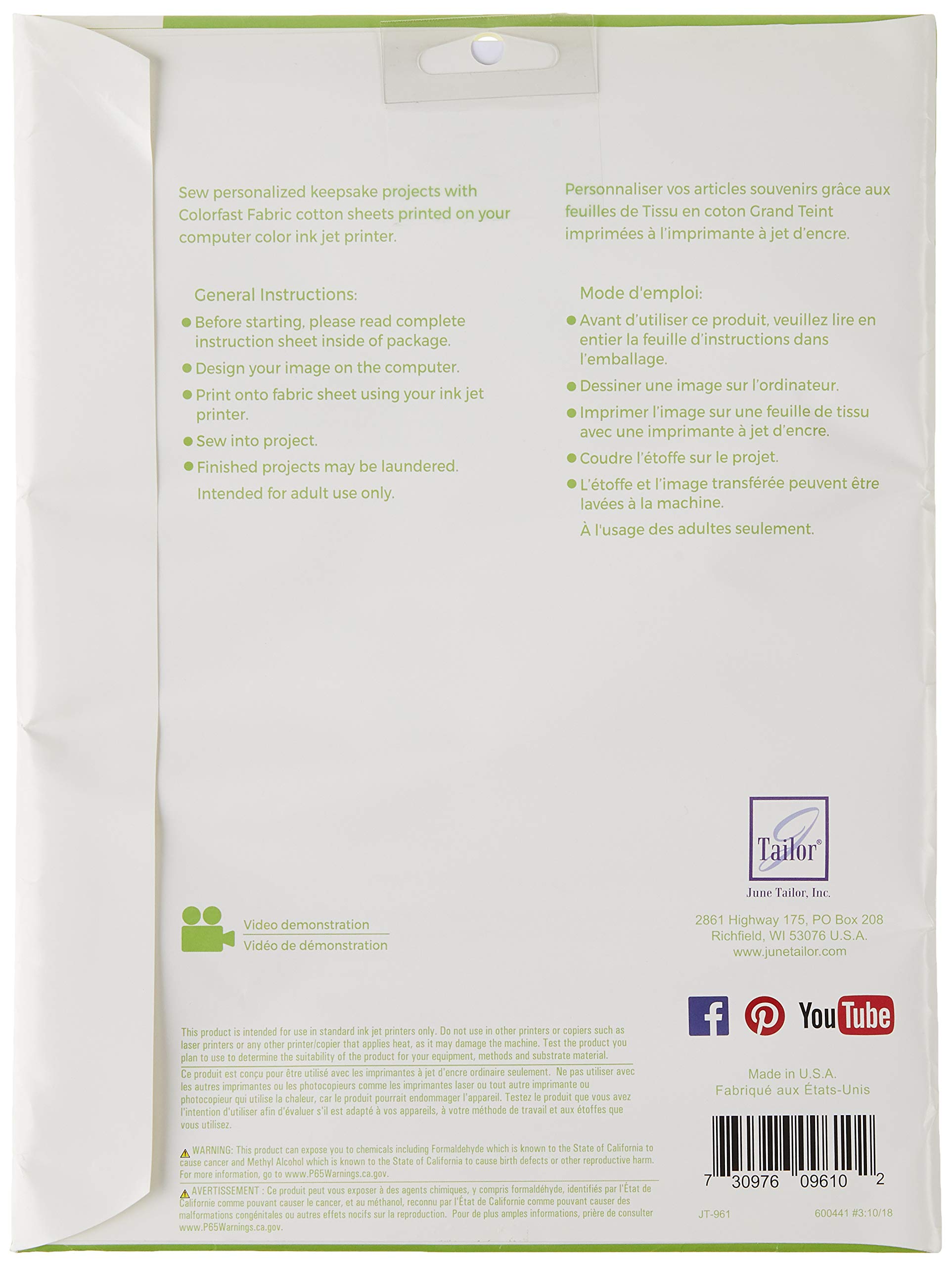 June Tailor Colorfast Fabric Sheets 10-Pack White