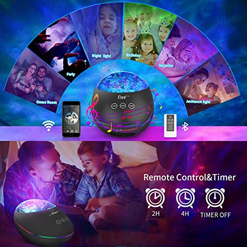 esonstyle LED Night Light for Kids, Ocean Wave Projector with Music White Noise/Timer/Bluetooth Speaker Remote Control,Galaxy Lights Projector for Bedroom/Room Decor