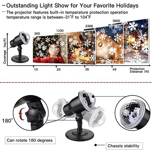 Christmas Snowflake Projector Lights Outdoor Led Snowfall Show with Remote Control Waterproof Landscape Decorative Lighting for Christmas Holiday Party Wedding Garden Patio
