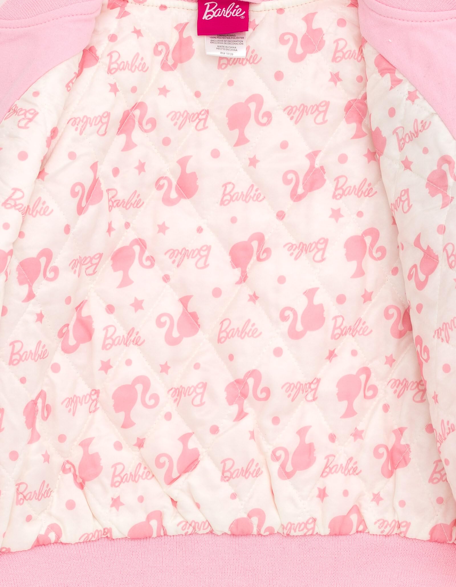Barbie Little Girls French Terry Varsity Bomber Jacket Pink 4