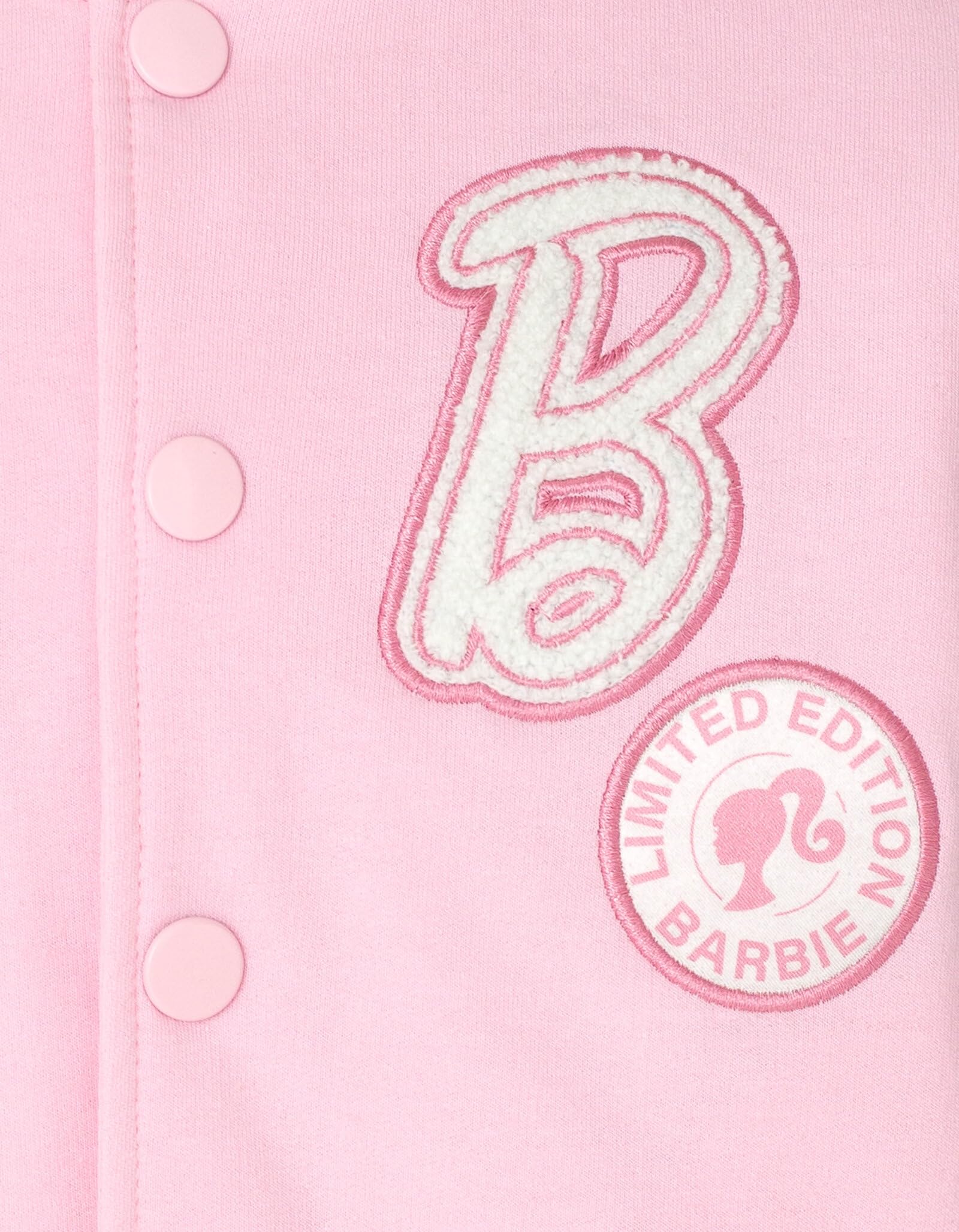 Barbie Little Girls French Terry Varsity Bomber Jacket Pink 4