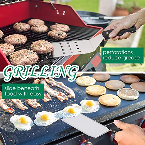 HaSteeL Metal Spatulas, Stainless Steel Griddle Spatula Tools with Riveted Handle, Heavy Duty Burger Turner for Teppanyaki BBQ Flat Top Hibachi Cast Iron Grilling Cooking, Dishwasher Safe - (2Packs)