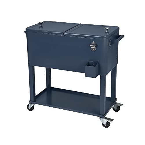 UPHA 80 Quart Rolling Outdoor Cooler, Patio Cooler Cart on Wheels, Portable Drink Beverage Bar for Patio Pool Party, Ice Chest with Shelf and Bottle Opener, IronGrey