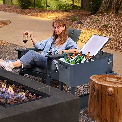 UPHA 80 Quart Rolling Outdoor Cooler, Patio Cooler Cart on Wheels, Portable Drink Beverage Bar for Patio Pool Party, Ice Chest with Shelf and Bottle Opener, IronGrey