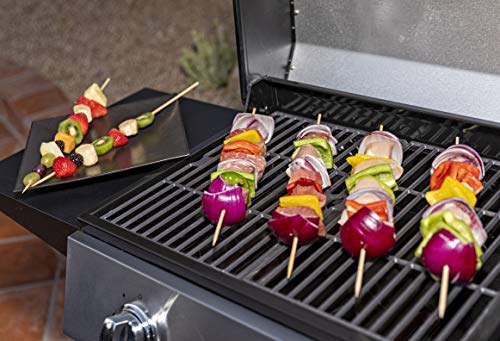 J-Line Design 100 All Natural 16 Inch Bamboo Skewers for BBQ, Grill, Shish Kabob, Appetizers, Fruit, Vegetables, Marshmallows and More - in PVC Tube Case Complete with Silicone Sauce Basting Brush
