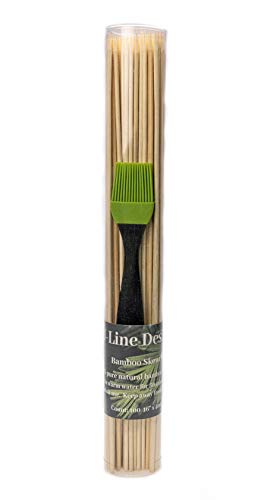 J-Line Design 100 All Natural 16 Inch Bamboo Skewers for BBQ, Grill, Shish Kabob, Appetizers, Fruit, Vegetables, Marshmallows and More - in PVC Tube Case Complete with Silicone Sauce Basting Brush