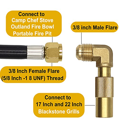 Monkemon Propane Elbow Adapter with Extension Hose, 12FT Propane Quick Connect Hose RV to Grill for Blackstone 17" and 22" Griddle, Lp Quick Connect Hose Rv Grill For Camp Chef Stove Portable Fire Pit
