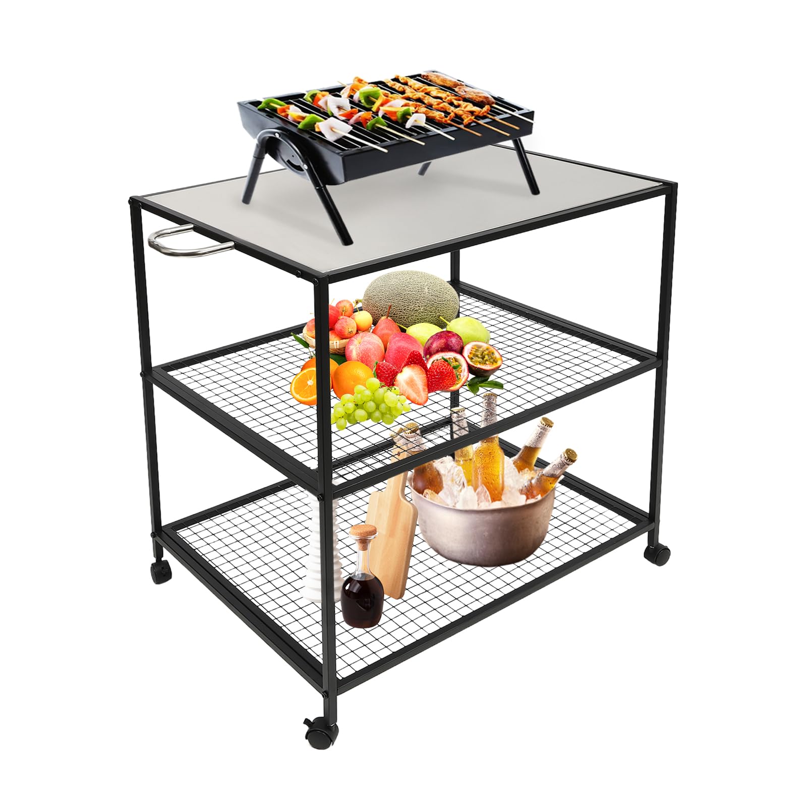 Ghankopd Outdoor Grill Cart Double-Shelf Movable Cooking Table,Outdoor Dining Cart with Storage and Spice Rack for Kitchen or Backyard Patio Indoor(33.46" L×19.49" W) (Style-B)