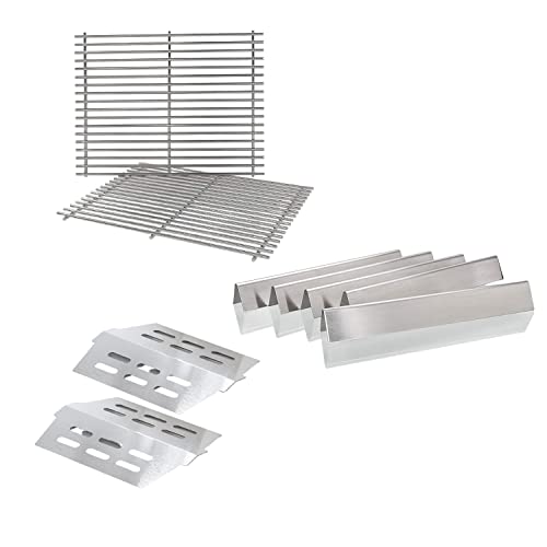 QuliMetal 7620 17.5 Inches Flavor Bars, 7622 Heat Deflector and 7528 Cooking Grates for Weber Genesis 300 Grill with Front Control Knobs