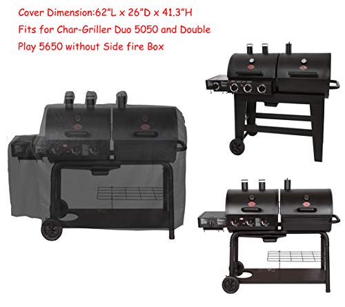 ProHome Direct Heavy Duty Waterproof Grill Cover for Char-Griller Duo 5050/5650 Gas and Charcoal Dual Fuel Grill Without Side Fire Box,Black