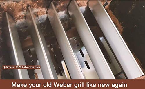 QuliMetal 7620 17.5 Inches Flavor Bars, 7622 Heat Deflector and 7528 Cooking Grates for Weber Genesis 300 Grill with Front Control Knobs