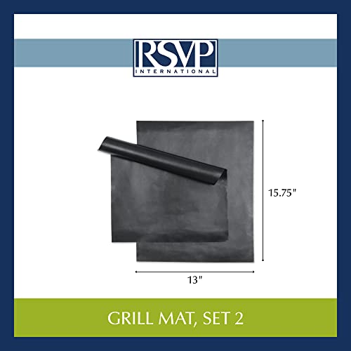 RSVP International Barbeque Grilling Collection Easy Clean, Dishwasher Safe BBQ, Mat 15.75x13, 2 Piece Set, Non-Stick, Black