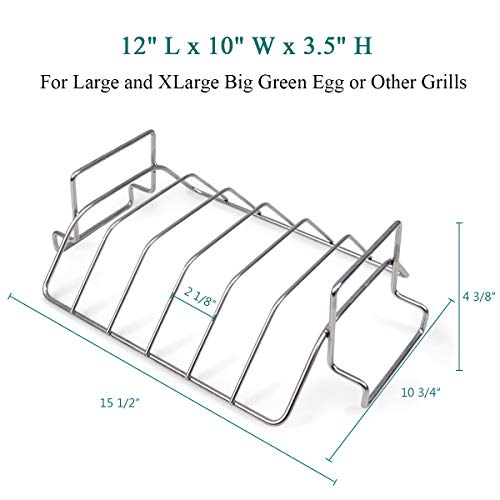 KAMaster Rib Rack and Roast Racks for Smoking and Grilling Fit Large and XLarge Big Green Egg,Stainless Steel Dual-Purpose Turkey Rack