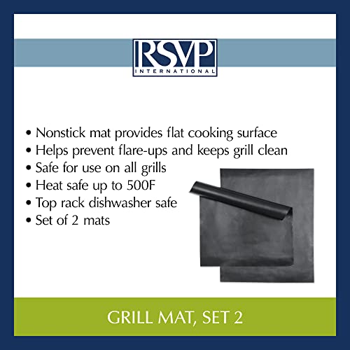 RSVP International Barbeque Grilling Collection Easy Clean, Dishwasher Safe BBQ, Mat 15.75x13, 2 Piece Set, Non-Stick, Black