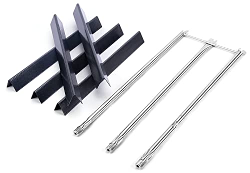 QuliMetal 24.5 Inch Flavorizer Bars and SUS304 34.5 Inch Grill Burner for Weber Genesis 300, E310 E320 S310 S320 (with Side Control Panels), Replaces Weber 7540 67722 67820