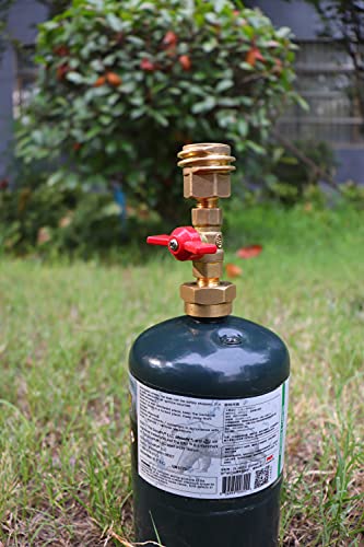 LONGADS 1lb Propane Tank Adapter with Valve, 20lb to 1lb Propane Adapter for 1lb/16.4oz Disposable Throwaway Cylinder, Hook Up Small Propane Tanks When 20lb Ran Out, Solid Brass